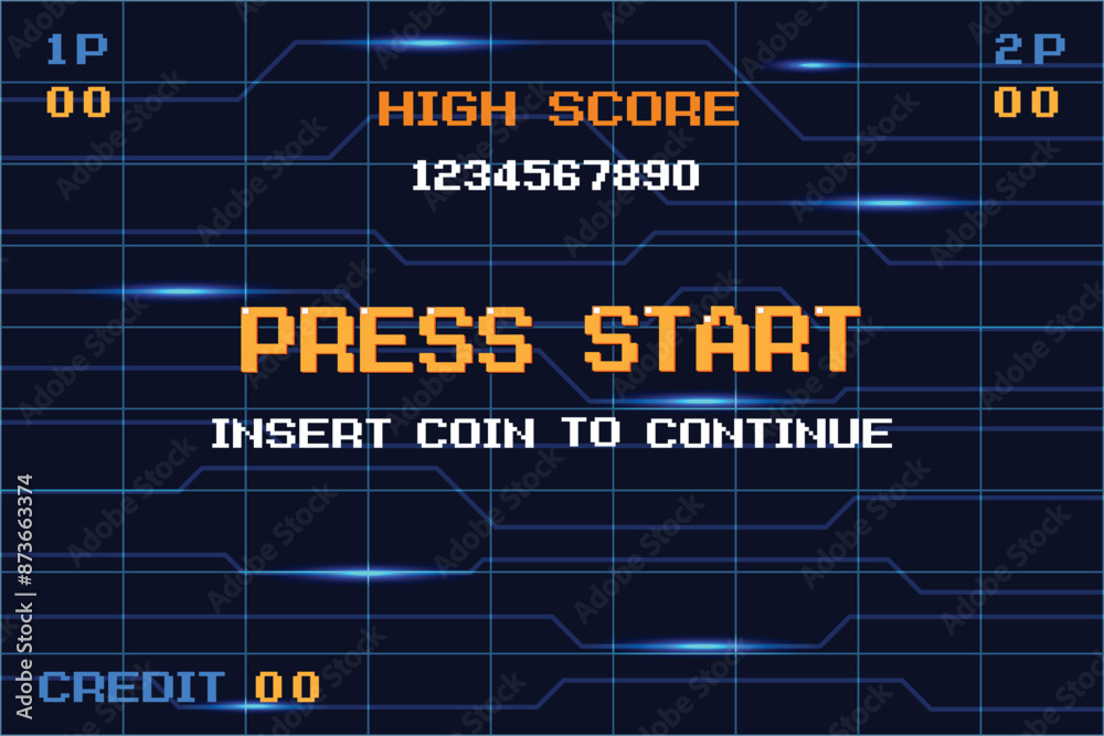 PRESS START INSERT A COIN TO CONTINUE .pixel art .8 bit game. retro ...