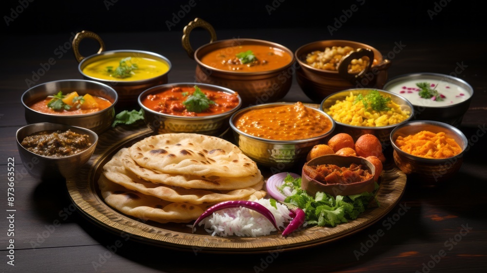 Holi festival indian assorted lunch food spread with chicken, paneer ...