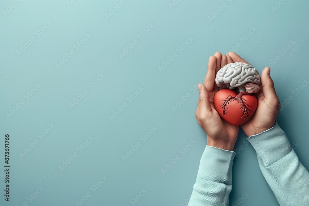 Person holding a heart in one hand and a brain in the other, person ...