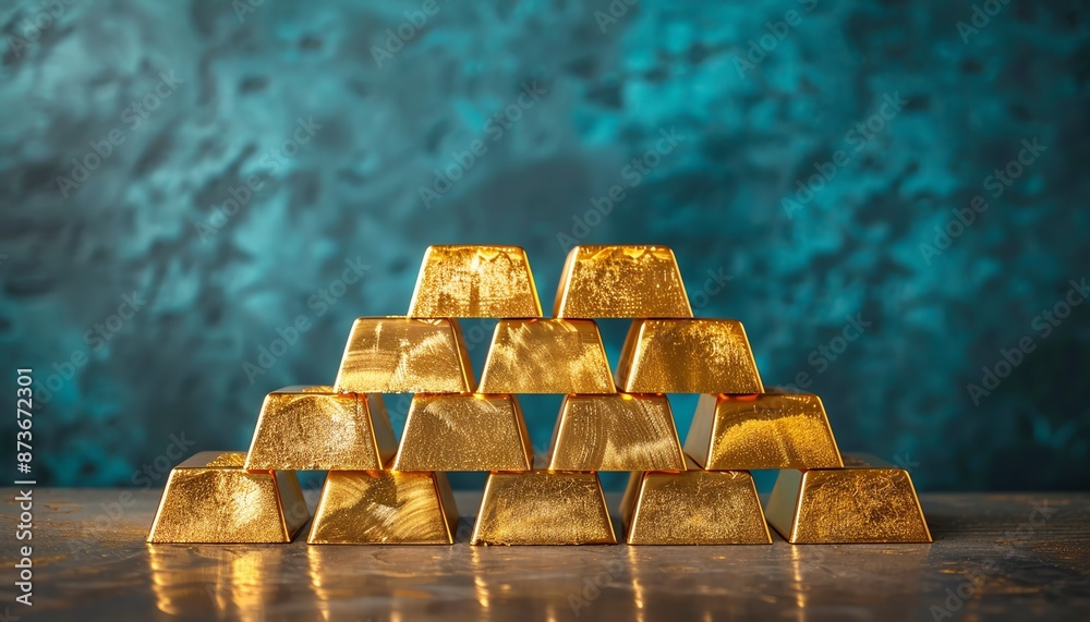 Stacked gold ingots forming a pyramid, structure, wealth building Stock ...