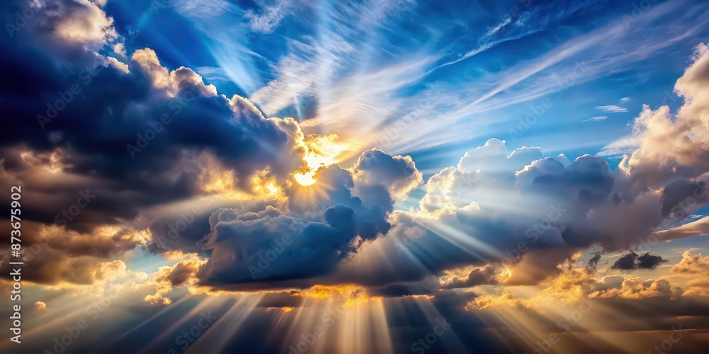 Dramatic clouds with sun rays shining through , clouds, sun rays ...