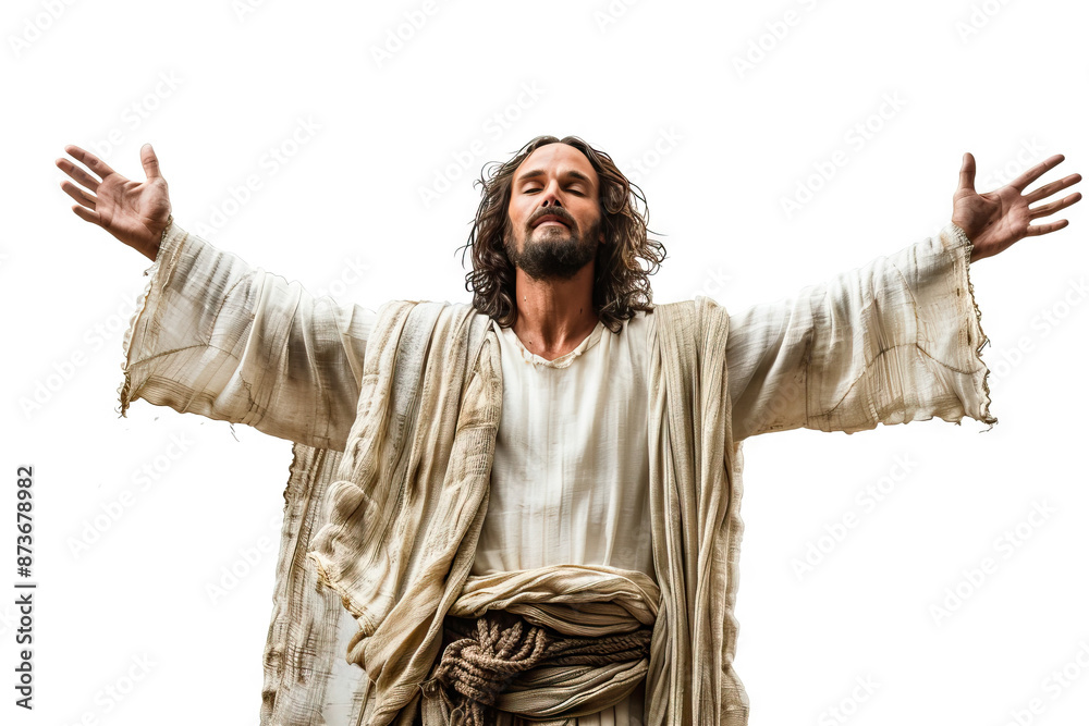 depiction of Jesus with arms outstretched, wearing traditional robes ...