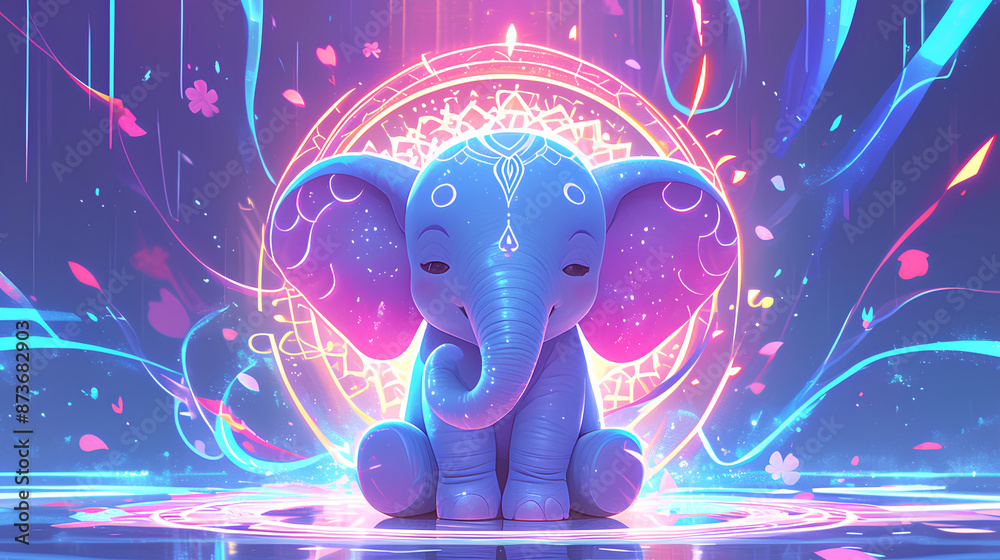 elephant shooting electricity, cool pose, cute kawaii Stock ...