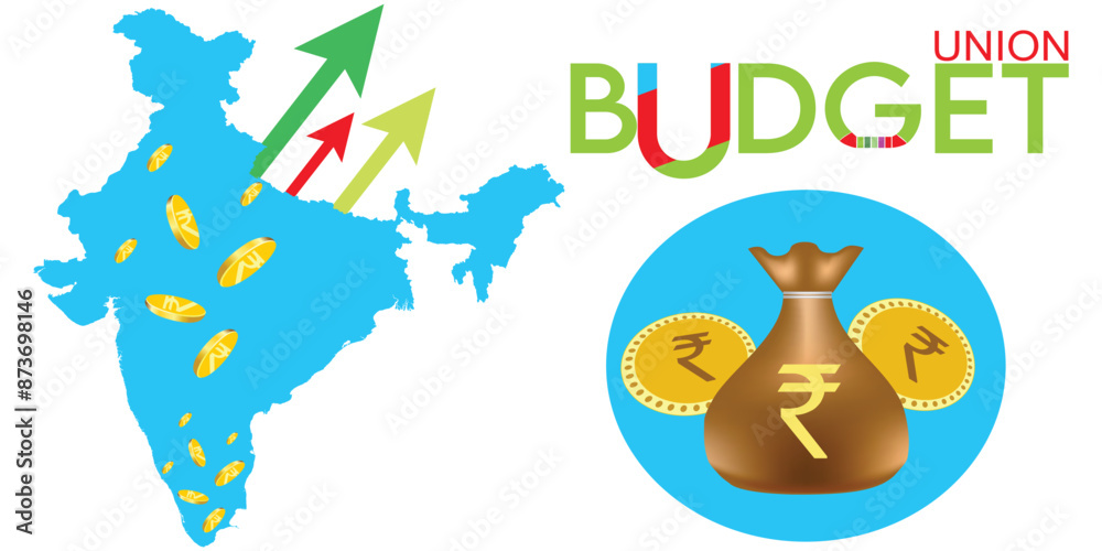 Indian Union Budget, India economy, finance icon, Indian rupee coin ...