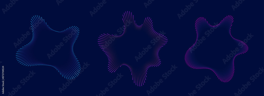 Colorful radial sound wave line pattern set. Circular audio, music ...