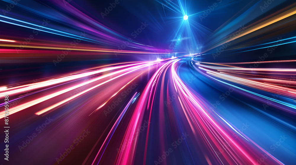 Abstract Speed light trails effect path, fast moving neon futuristic ...