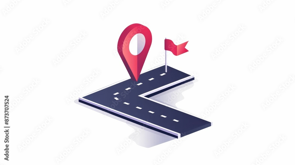 3D illustration of a road map with a location pin and flag. Perfect for ...