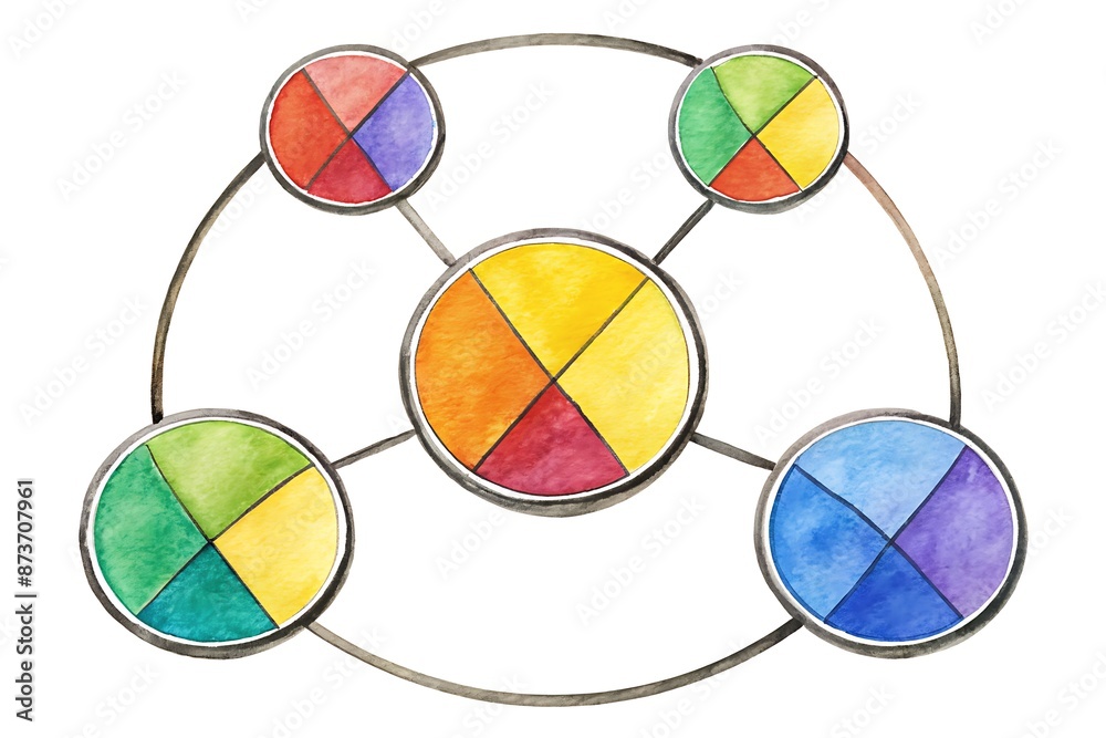 Colorful semicircle and six interconnected circles forming a cyclic ...