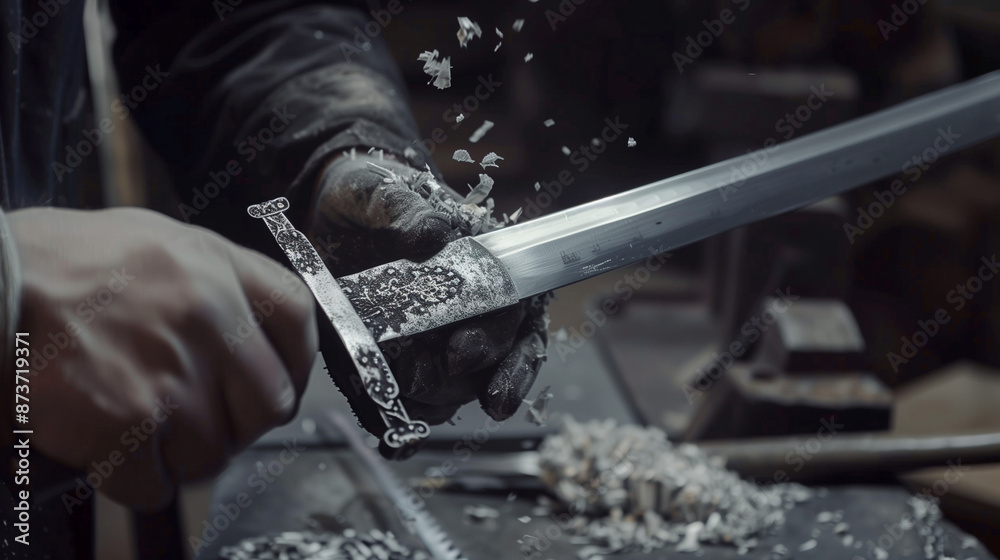 The art of swordsmithing: montage depicting steel selection, blade ...