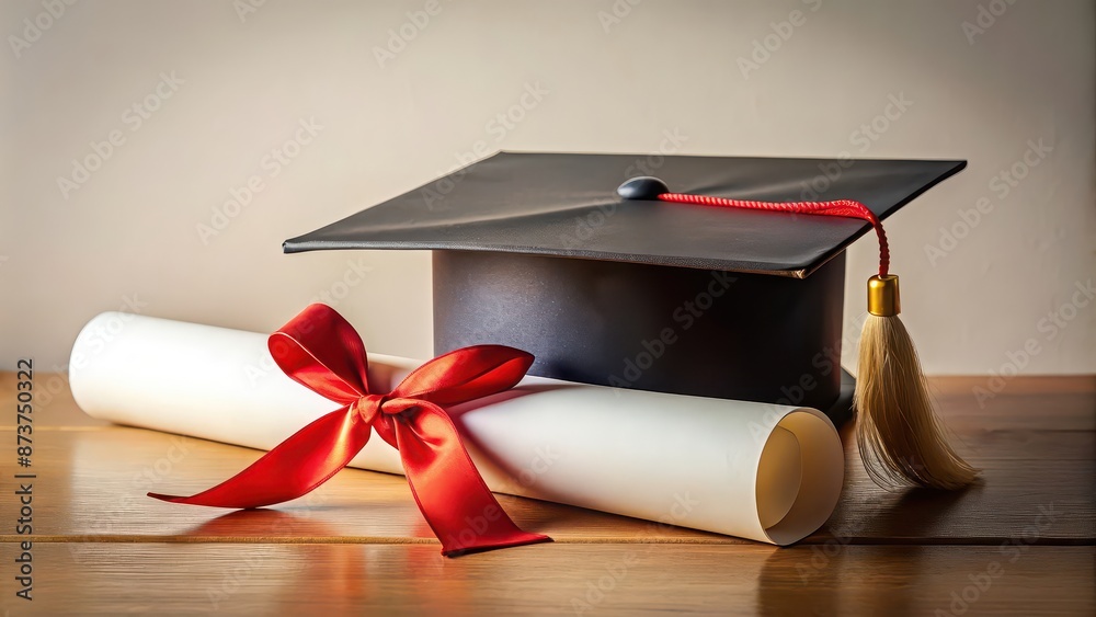 of graduation achievement with a diploma and doctorate cap, success ...