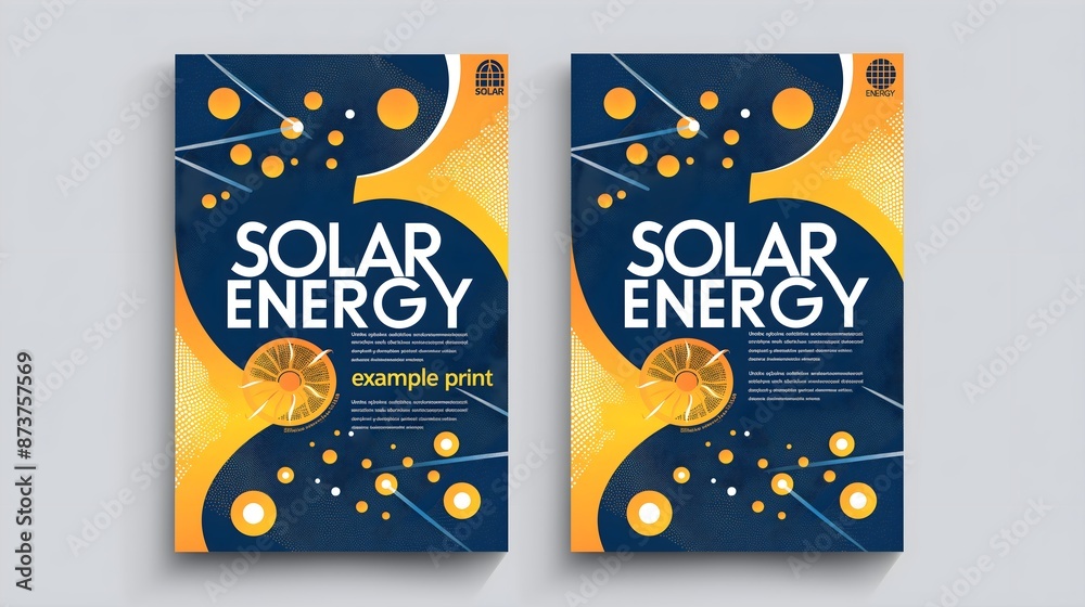 Two posters for solar energy. One is blue and the other is yellow. The ...
