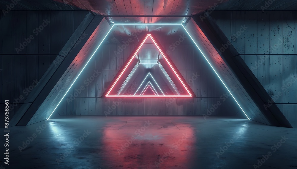 Future Triangle Concrete Block Asphalt Side Window Glowing Dark ...