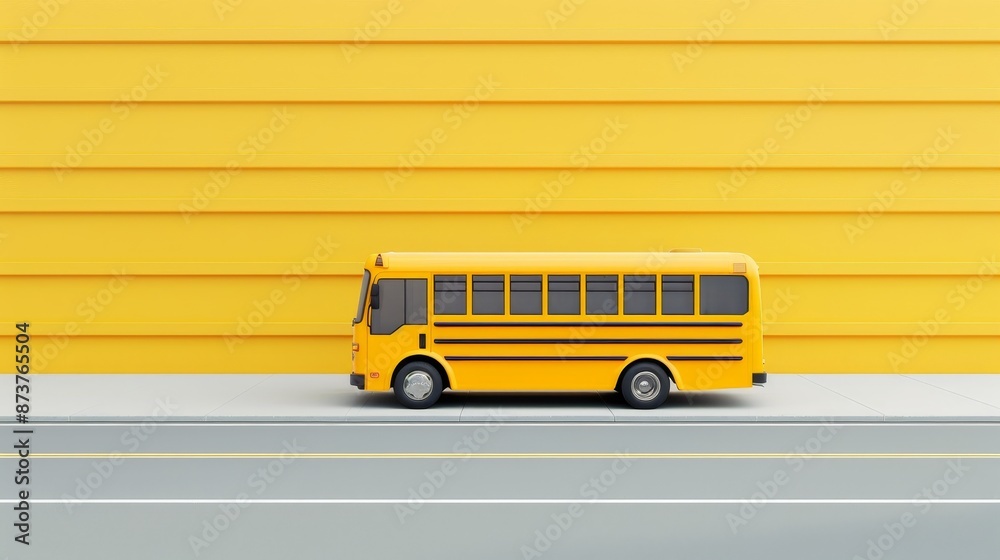 Bright yellow school bus in motion, students visible through windows ...