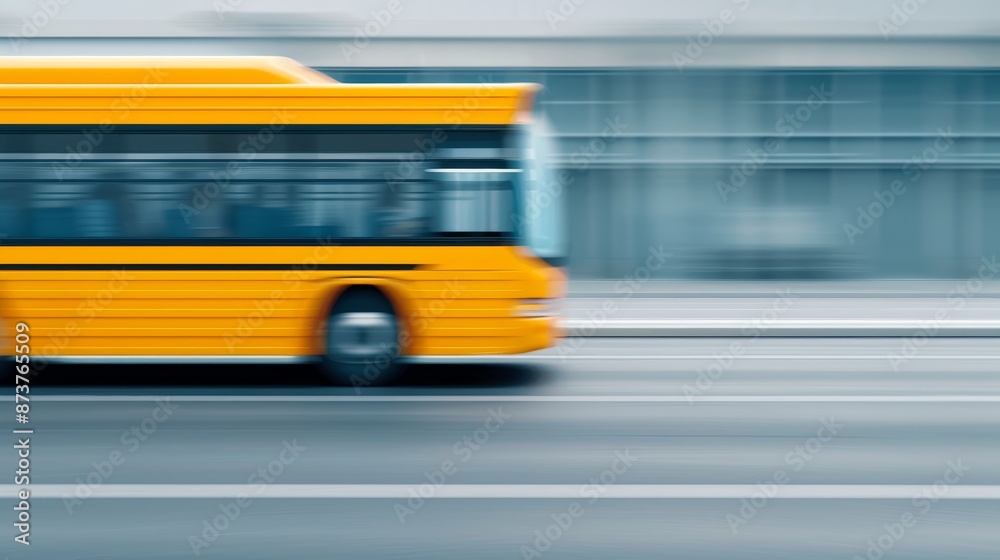 Bright yellow school bus in motion, students visible through windows ...