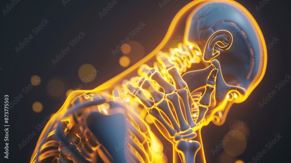A detailed 3D rendering of a human skeleton highlighting neck and ...