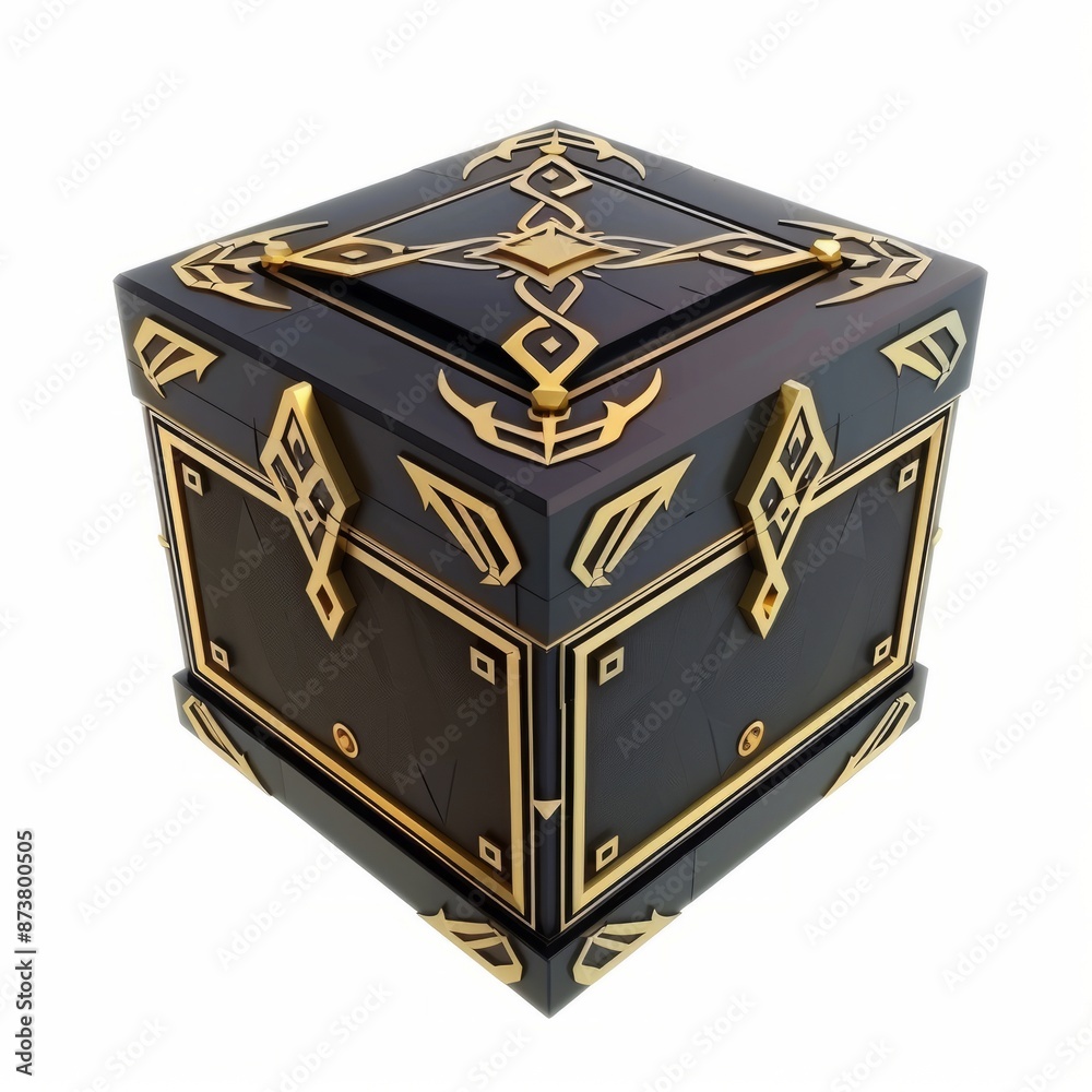 3D Render low poly of the Pandora's Box, sealed with mysterious symbols ...