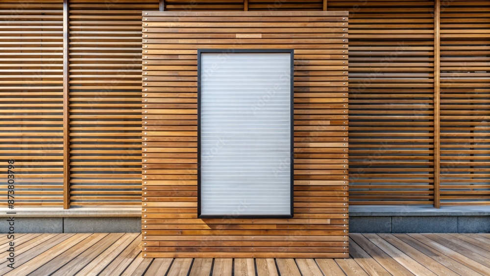 Wooden slat texture background with modern rectangular mockup frame for ...