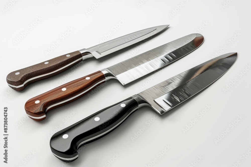 Set of knives isolated on a white background 3d rendering, A collection ...
