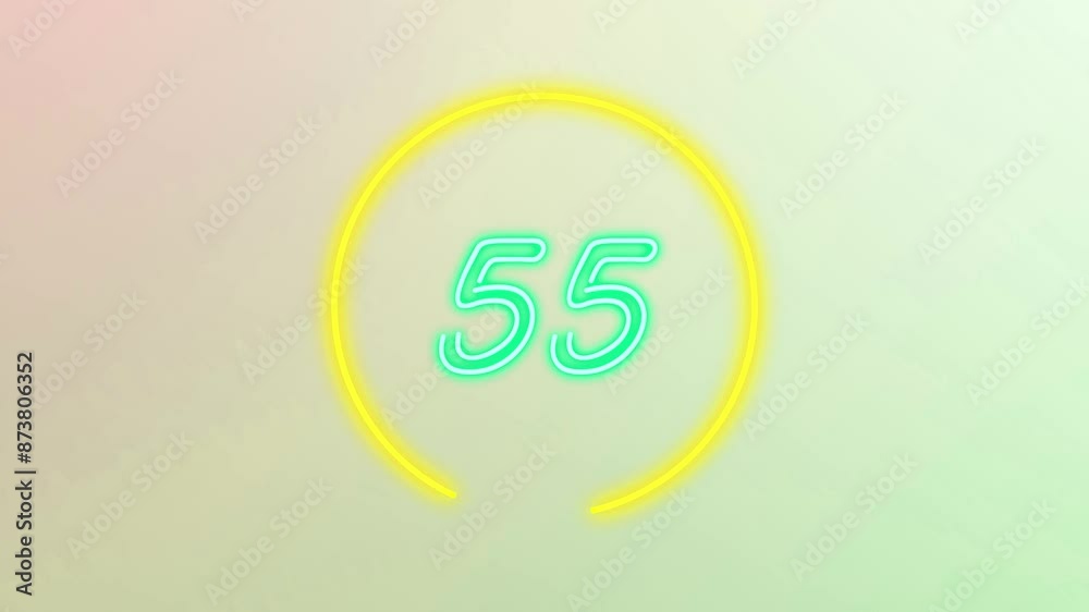 60 seconds (1 minute) green and yellow color neon light countdown timer ...