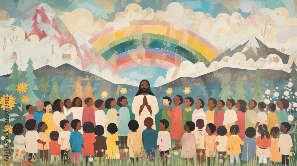 An uplifting image of Jesus blessing a group of children from various ...