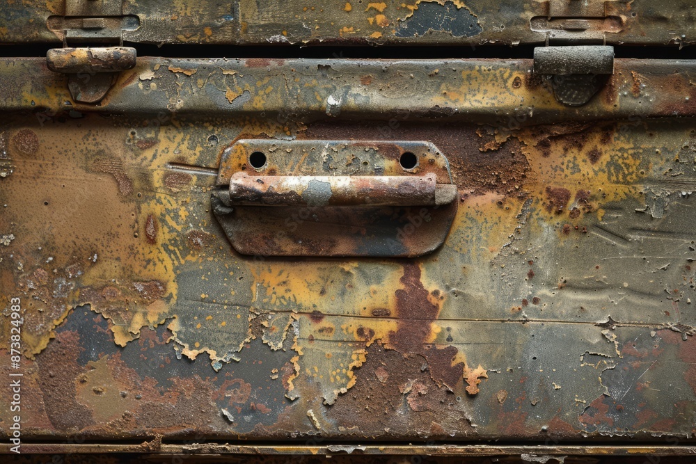 Scratched and dented metal toolbox, showing years of hard work and use ...