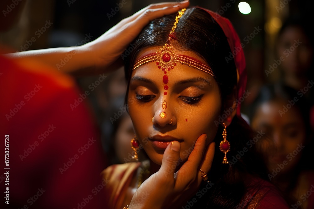 Photo of a woman applying tilak during Navaratri rituals Stock Photo ...