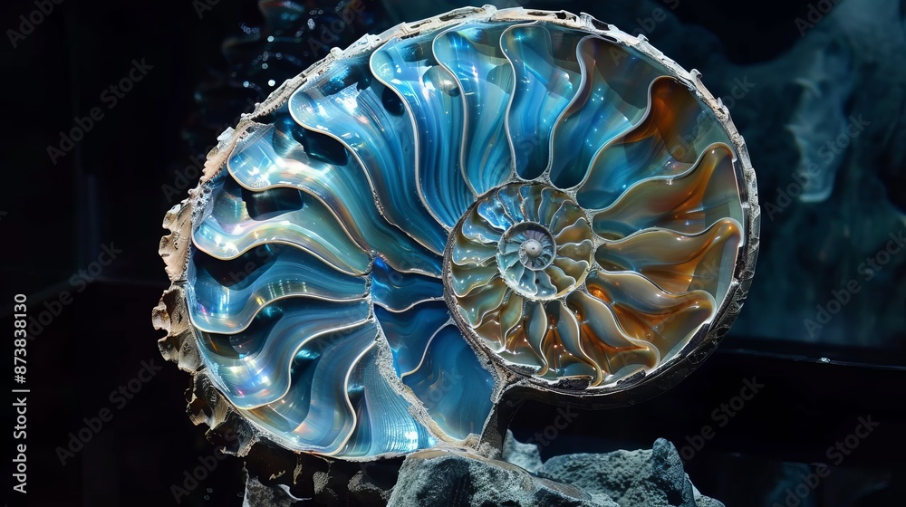 Ammonites and nautiluses are extinct marine animals with beautiful blue ...