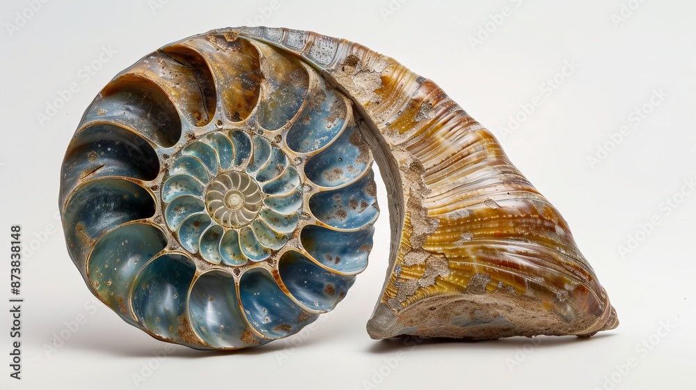 Ammonites and nautiluses are extinct marine animals with beautiful blue ...