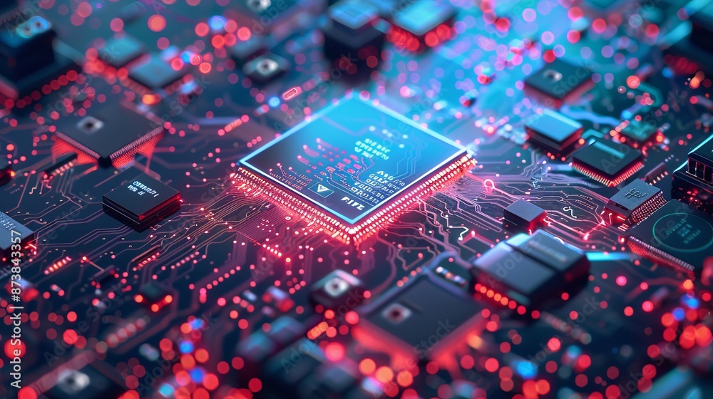 Abstract digital chip CPU, computer processor and electronic components ...