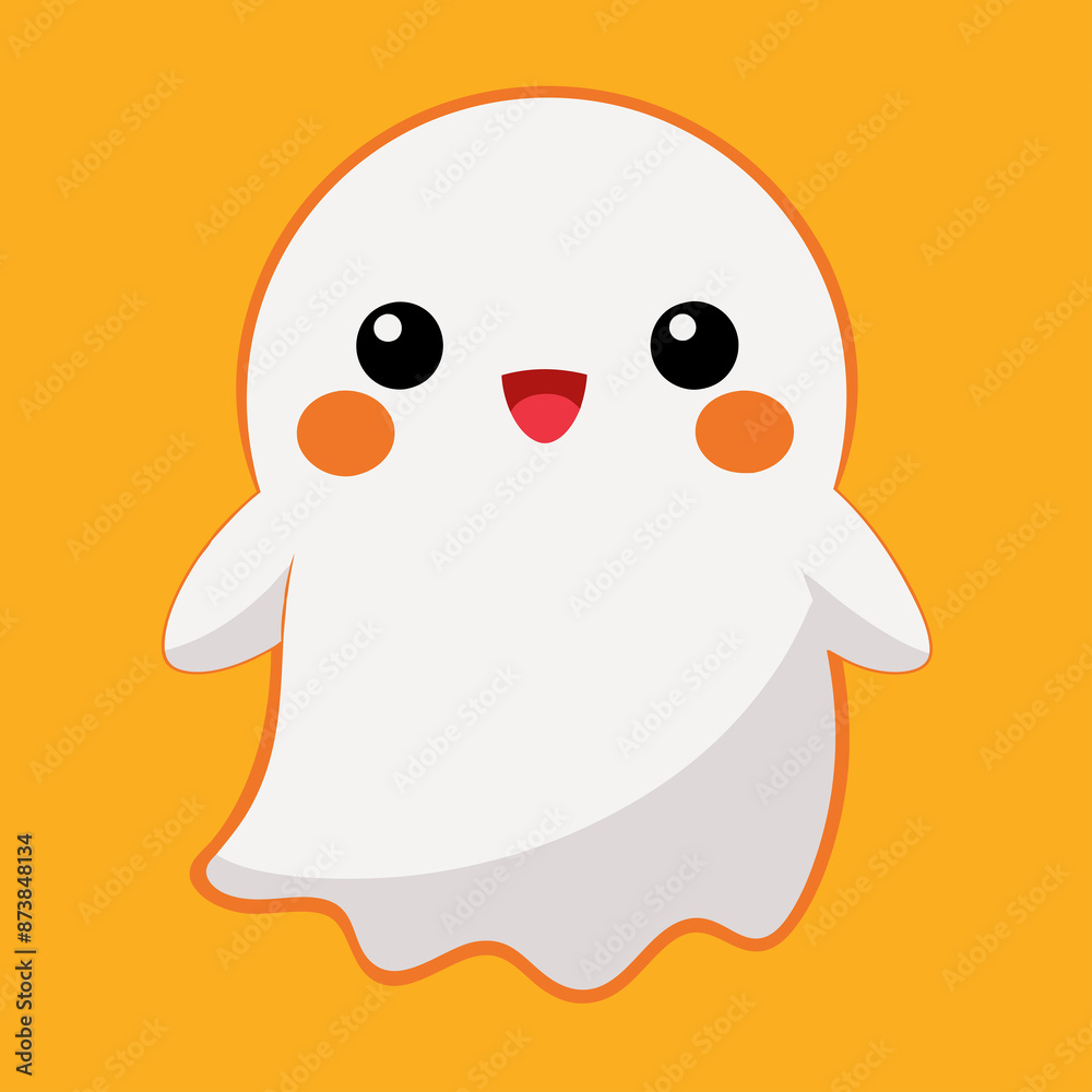 Cartoon Halloween kawaii ghost character with wide eyes, blushing ...