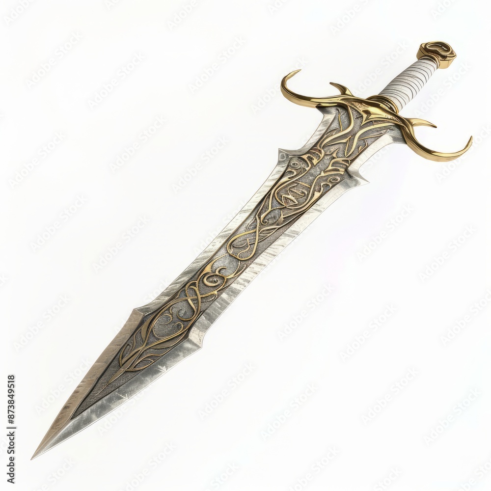 3D Render, Low Poly style of a gusty dagger with swirling winds etched ...