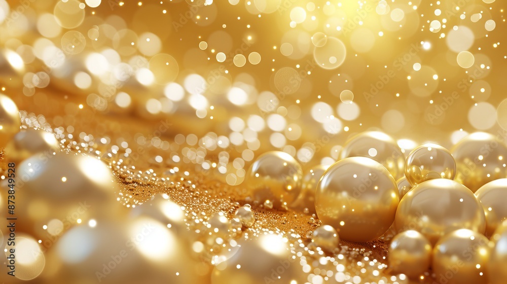 Elegant pearl backdrop with gold pearls on a gold background. Showcase ...