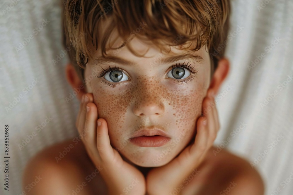 The beautiful child with atopic skin scratches their body due to ...