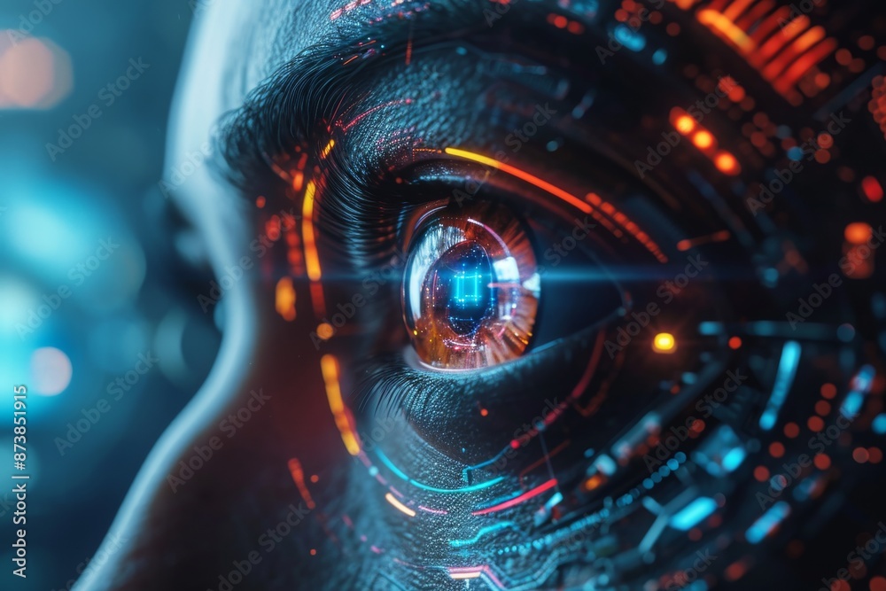 Futuristic cybernetic interface for AI wearable technology. A ...