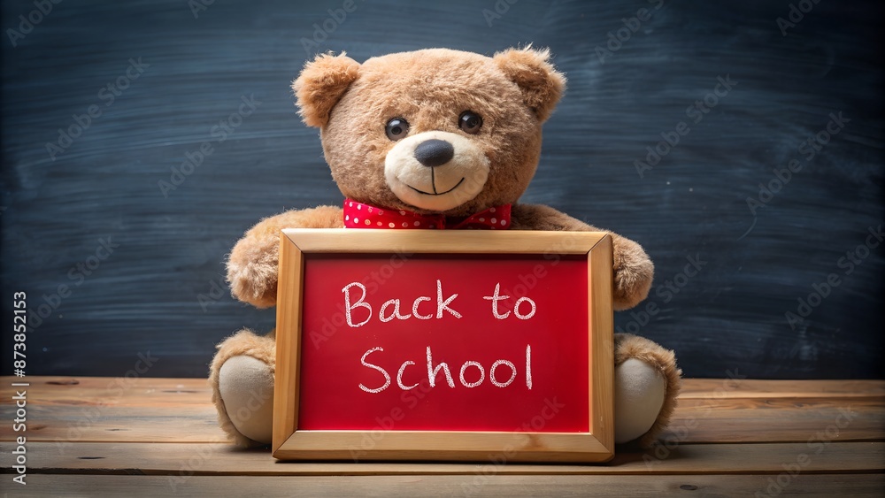 Teddy Bear Holding Red Frame with Back to School Chalk Message on ...
