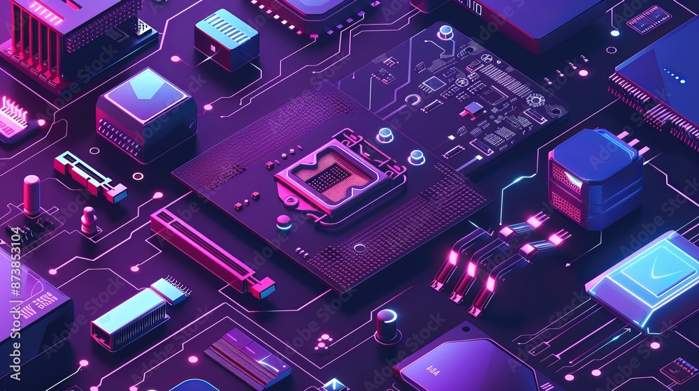 Motherboard, CPU, internet cables icons computer components, laptop ...