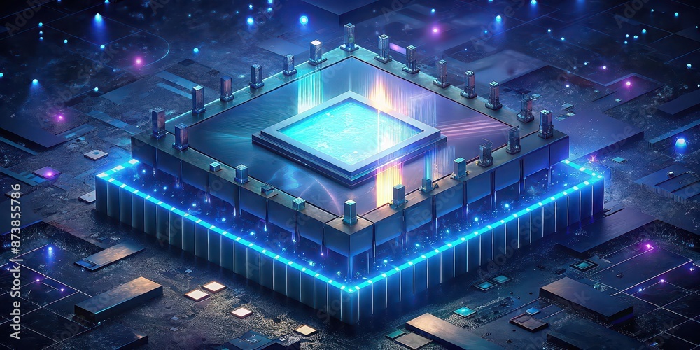 Futuristic of a photonic light processor chip, technology, innovation ...