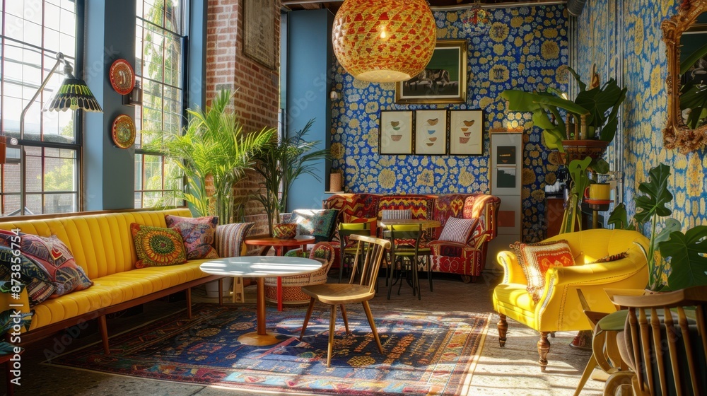 An eclectic coffee shop interior blends bold creativity, diverse styles ...