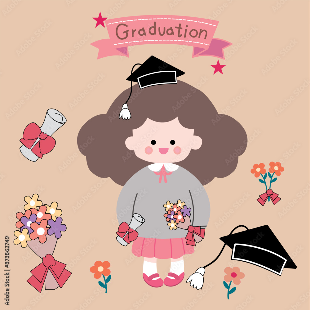 baby card, element graduation, cute student, cute uniform, cute ...