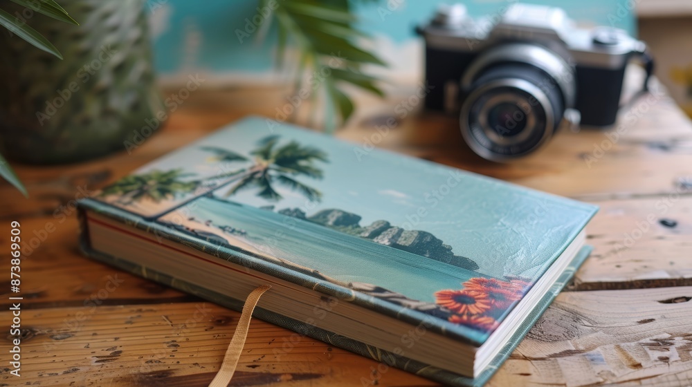 Craft a book cover for a travel guide, featuring a clean design with ...