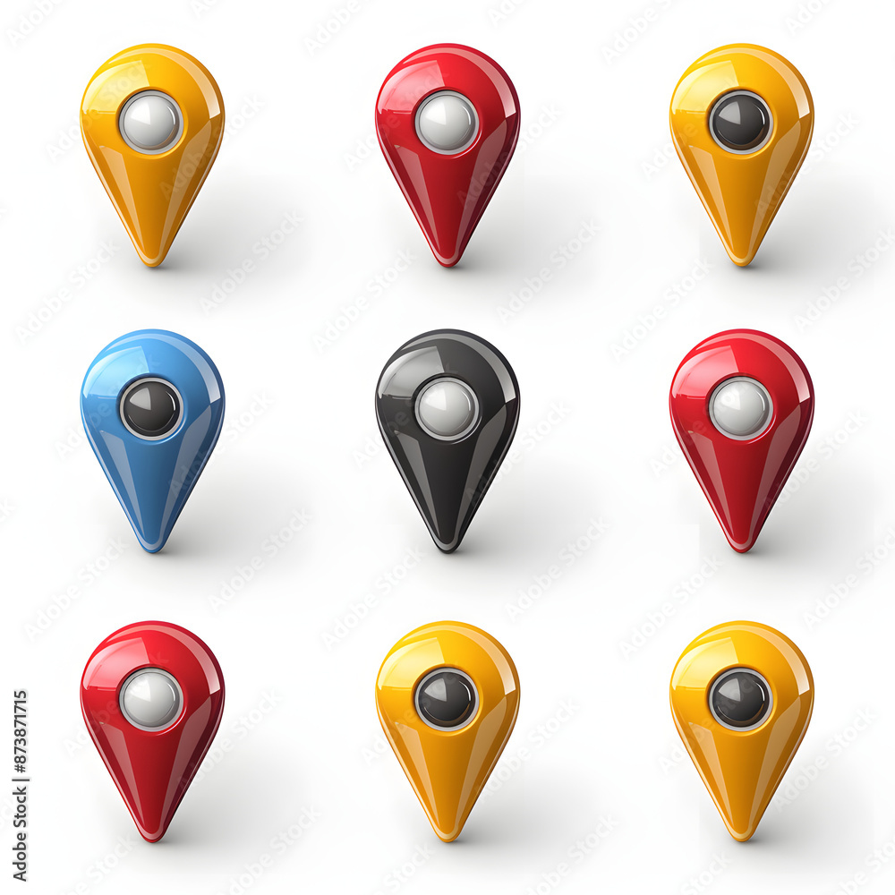 location icon set, map pin place marker. location pointer icon symbol in flat style. red ...
