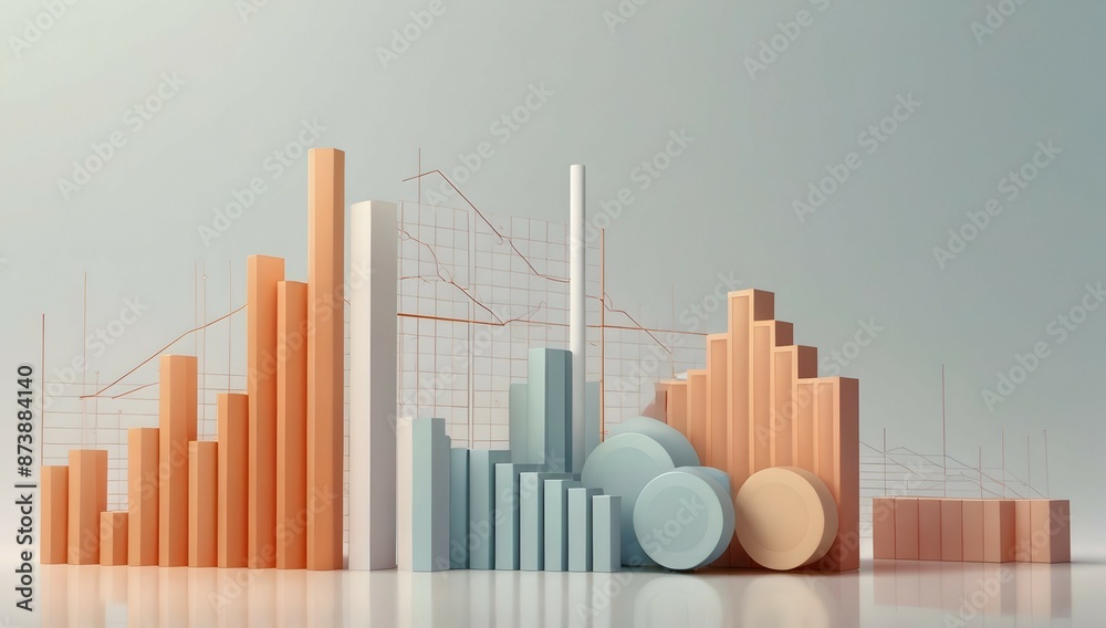 A vector style graph concept in 3d, light colours, light orange colour ...