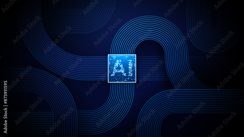Abstract AI chip on technology blue background. Circuit with flat ...