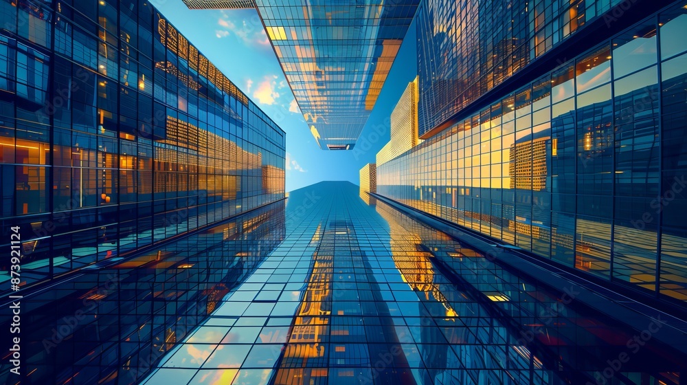 Modern skyscrapers in a smart city financial district, futuristic ...