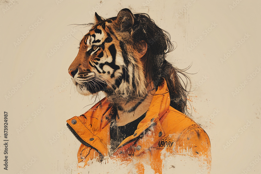 Generative AI technology cut-out graphical retro collage with vivid ...