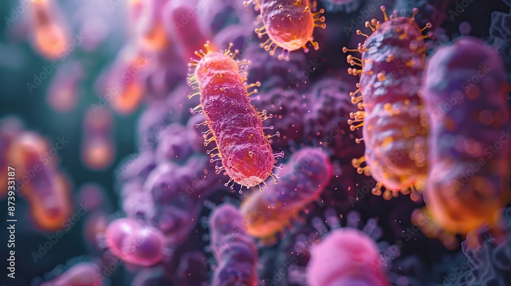 Microscopic view of bacteria with intricate details and vivid colors ...