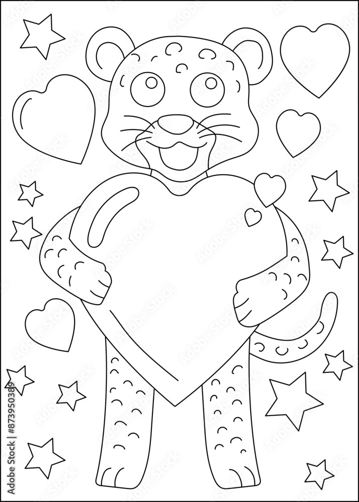 leopard love and affection theme coloring book page Stock Vector ...