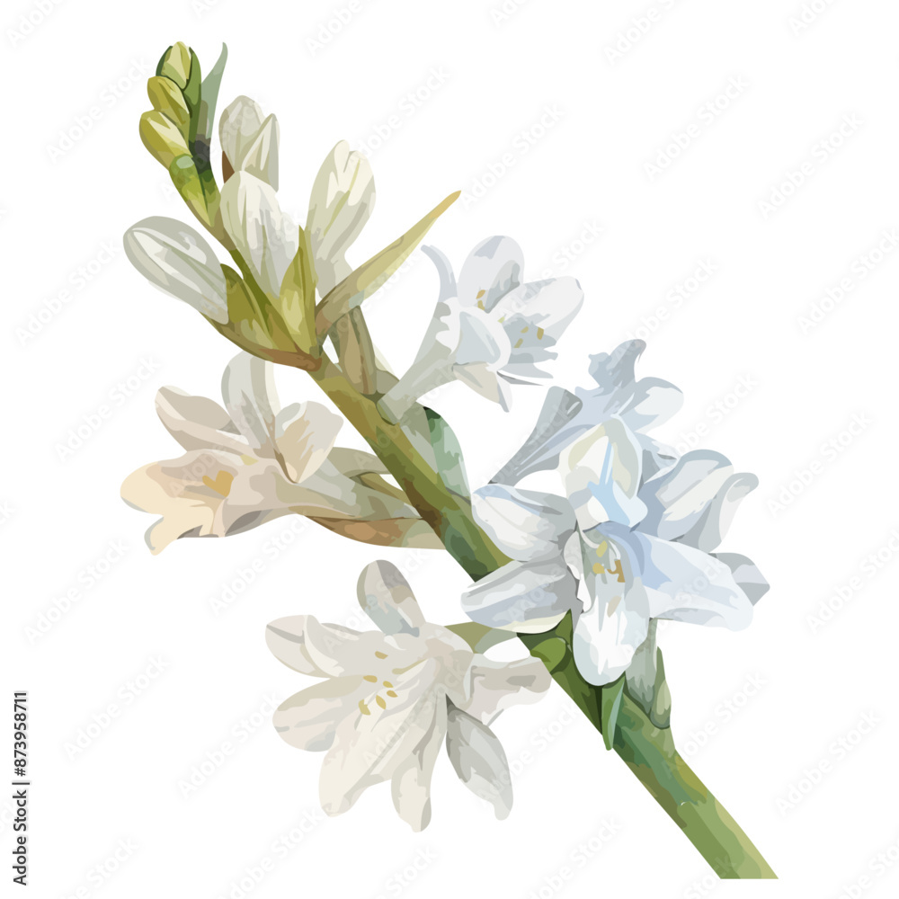 Watercolor vector of tuberose plant, isolated on a white background ...