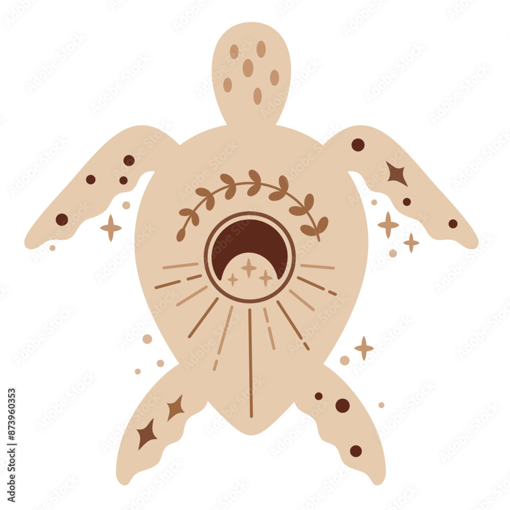 Ocean animal. Boho turtle clipart in cartoon flat style. Celestial Sea ...