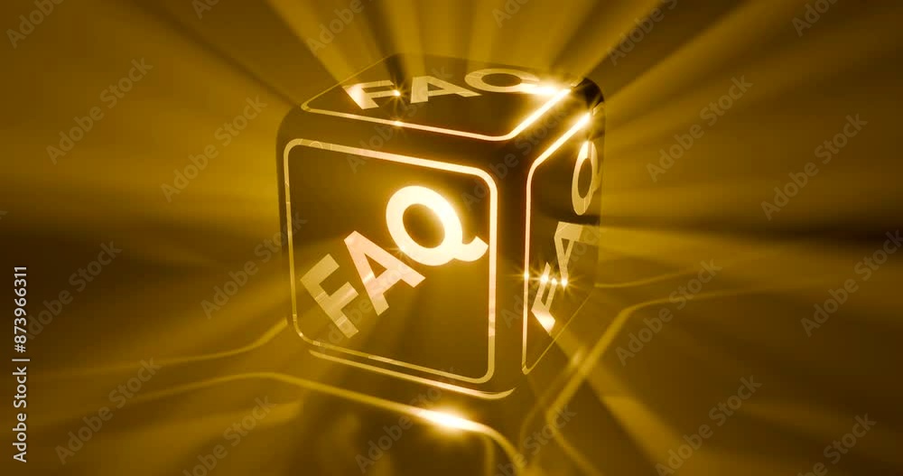Iconic cube animation self emitting light rays through FAQ Frequently ...